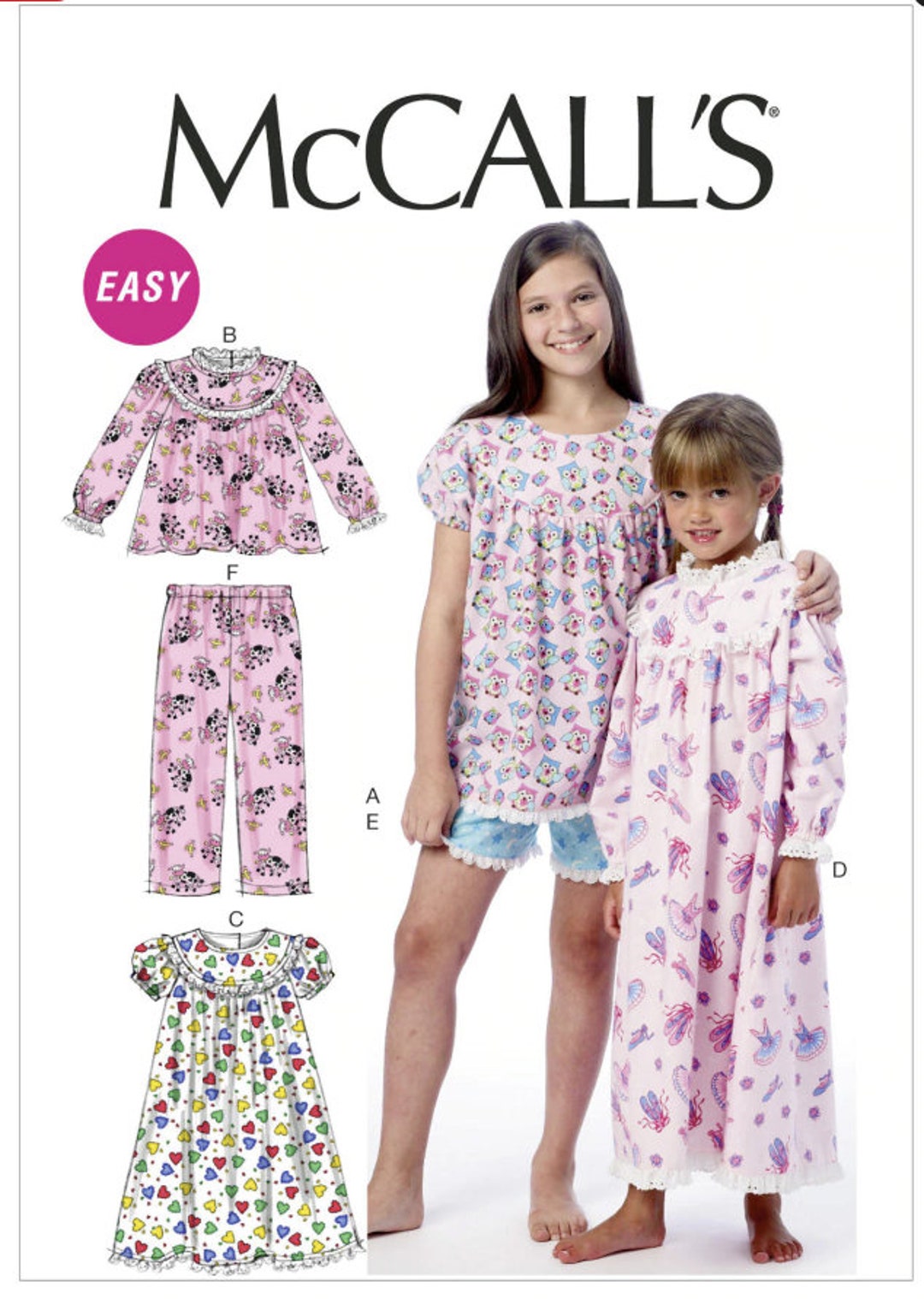 Sewing Pattern for Girls Sleepwear, Mccall's Pattern M6831, NEW PATTERN ...