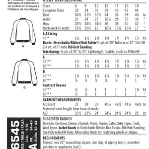 Sewing Pattern for Womens JACKET in Misses Sizes, Zip Front Flight ...