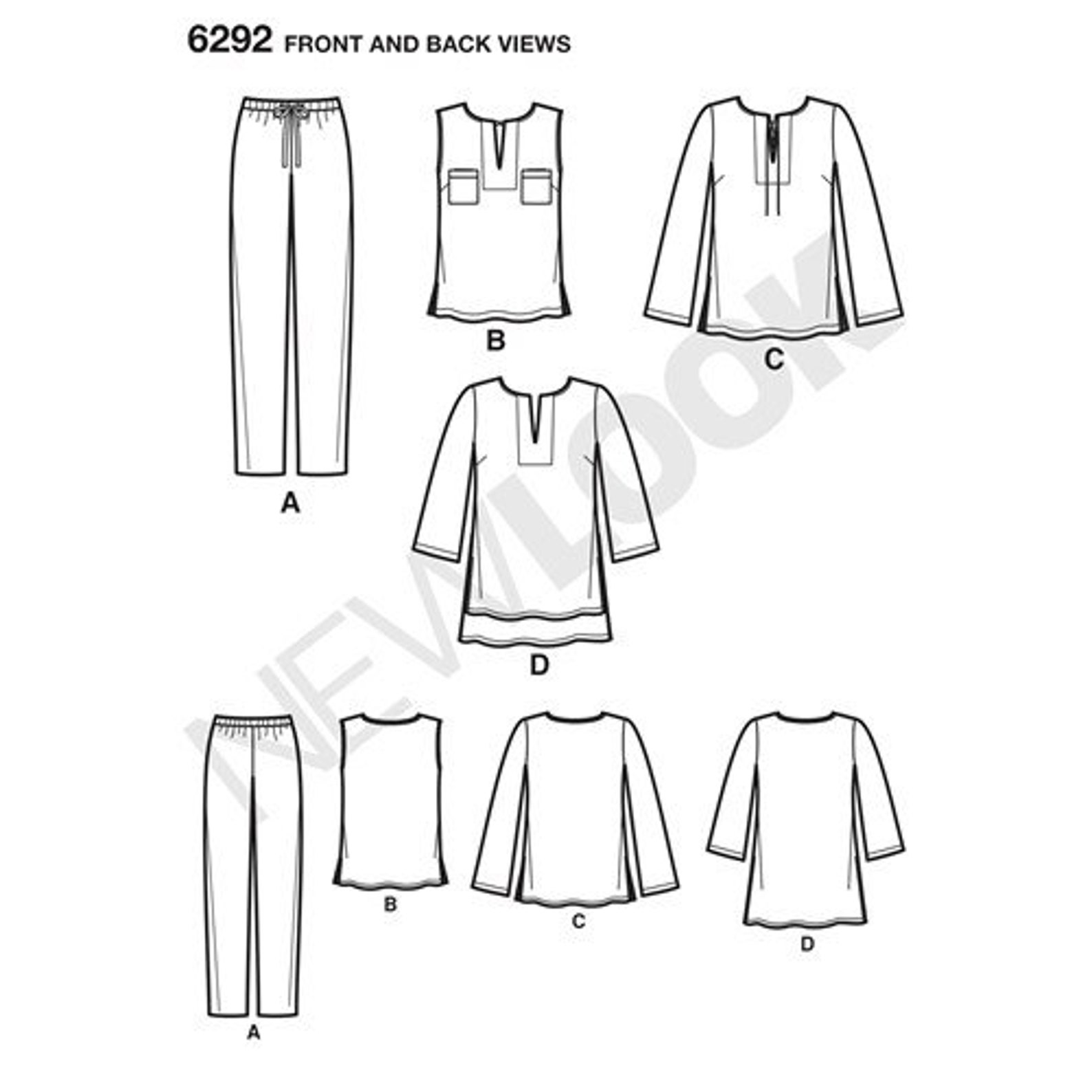 Sewing Pattern Womens Tunic Top, Pants & Top, New Look Pattern 6292 ...