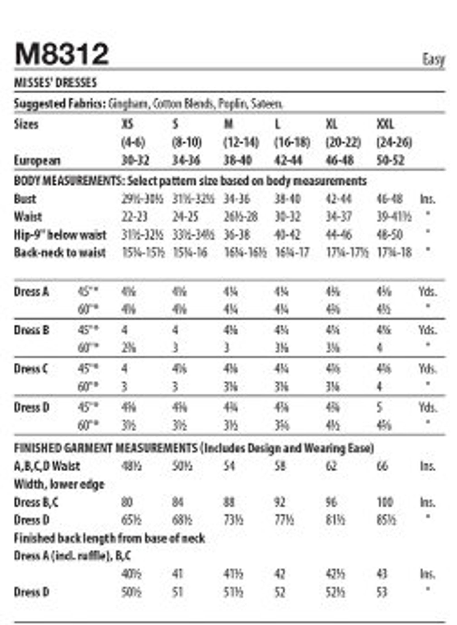 Sewing Pattern for Womens Dress Mccalls Pattern M8312 New - Etsy