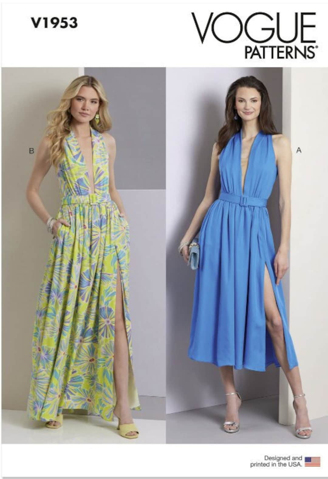 Sewing Pattern Womens DEEP-V Dresses, Vogue Pattern V1953, Womens Dress Pattern, Midi or Maxi ...