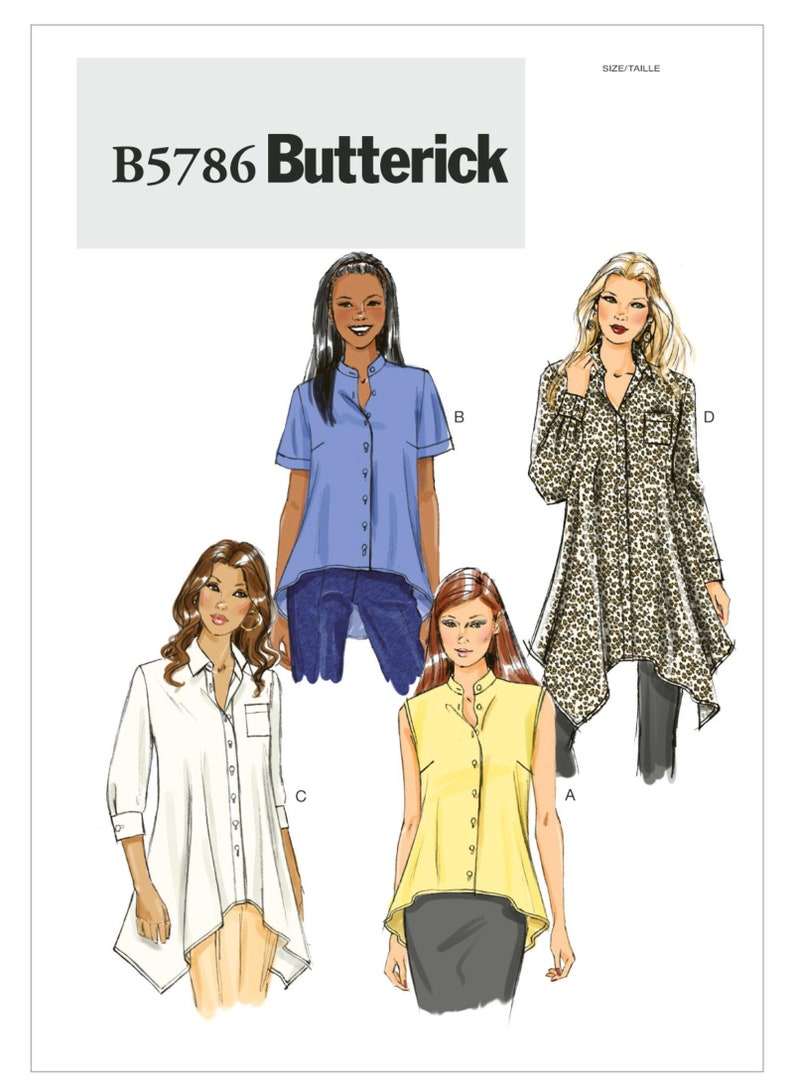 Sewing Pattern for Womens Button Down Tunic Shirts, Butterick Pattern ...