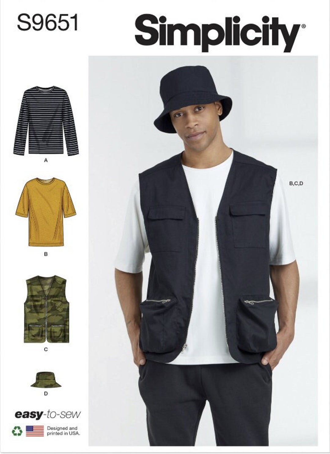 Sewing Pattern for Mens Vest, Mens Shirt, Mens HAT, Simplicity Pattern ...