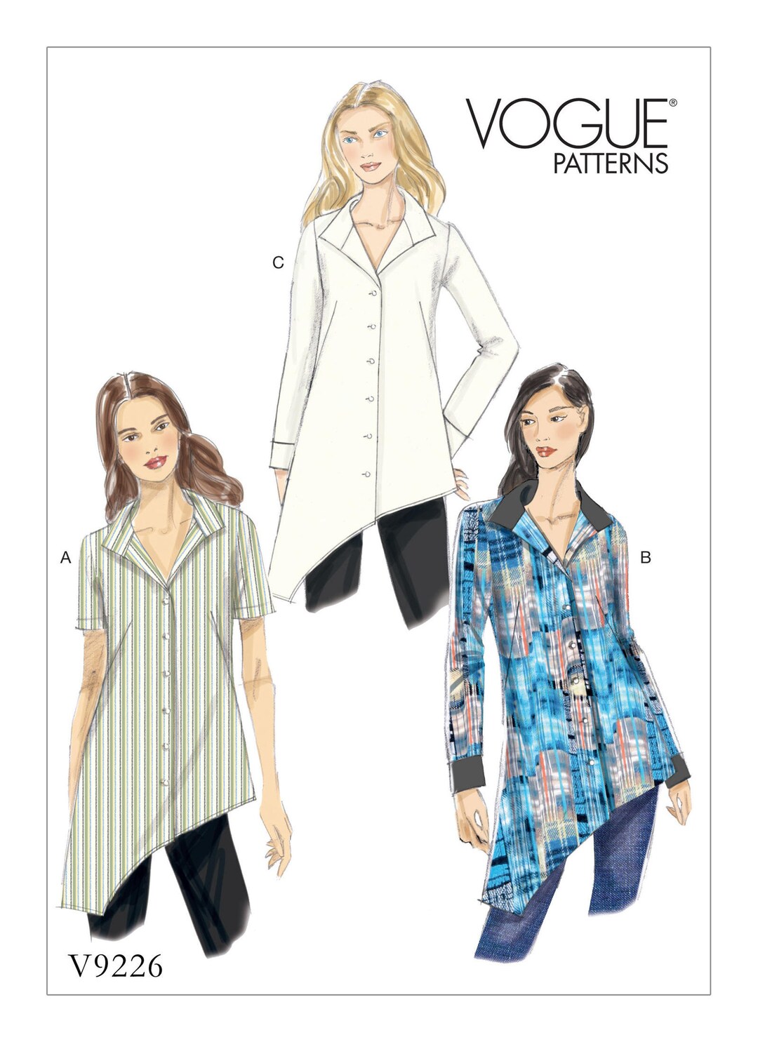 Sewing Pattern Womens ASYMMETRICAL-HEM, Button Down Tunic, Vogue ...