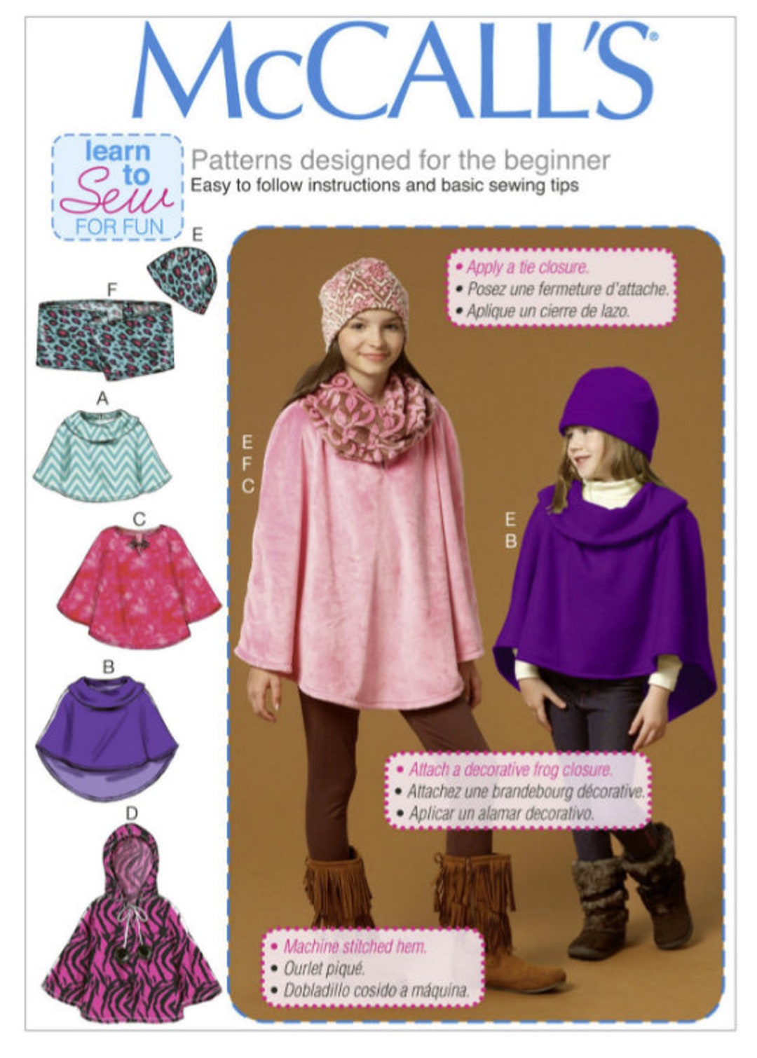 Sewing Pattern for Children's/girls' Pullover Ponchos, Mccall's Pattern ...
