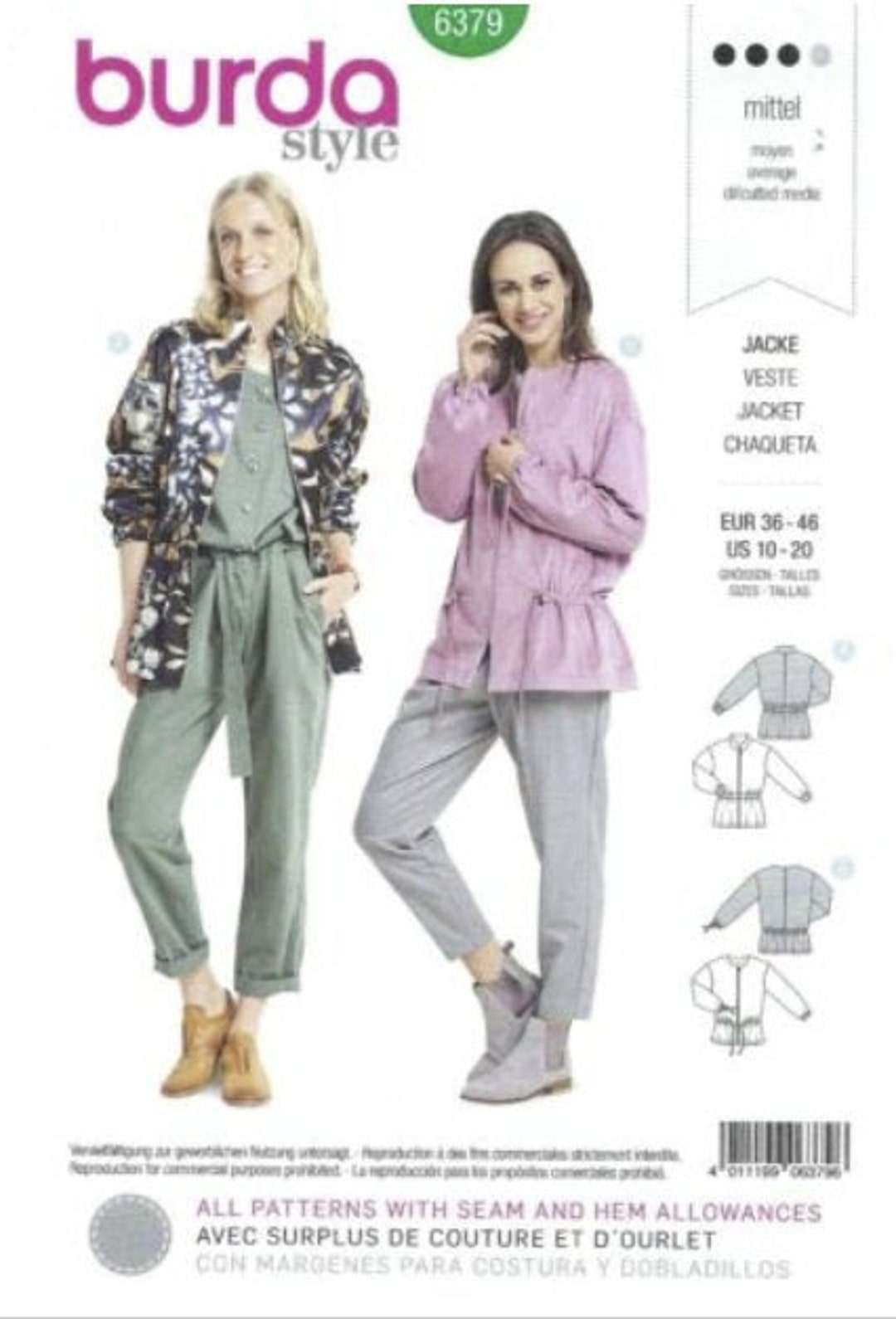 Sewing Pattern for Misses Jackets, Burda Style Pattern 6379, Misses ...