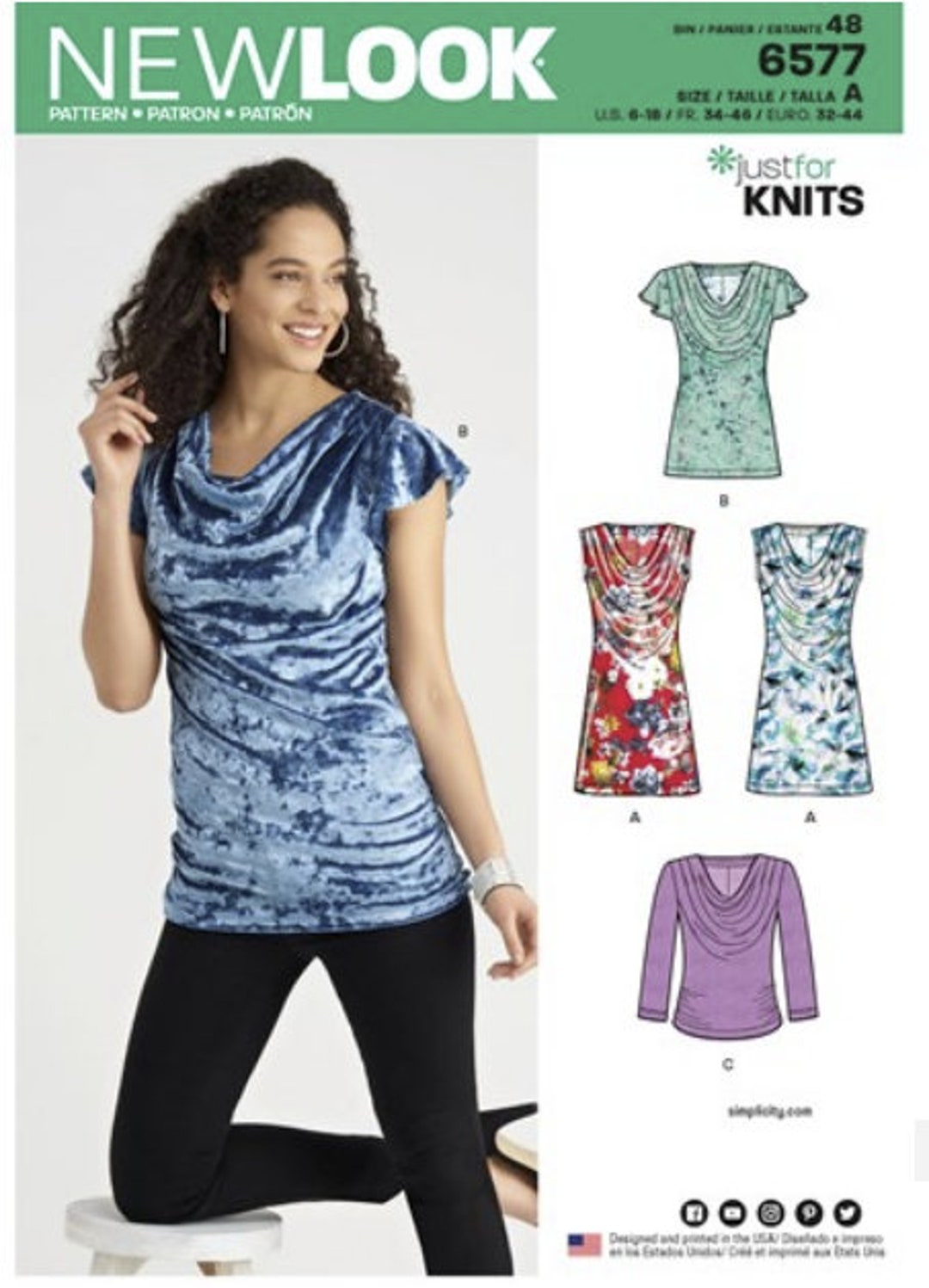 Sewing Pattern for Womens Tops or Mini Dress, Drape Neck Tops, New Look ...