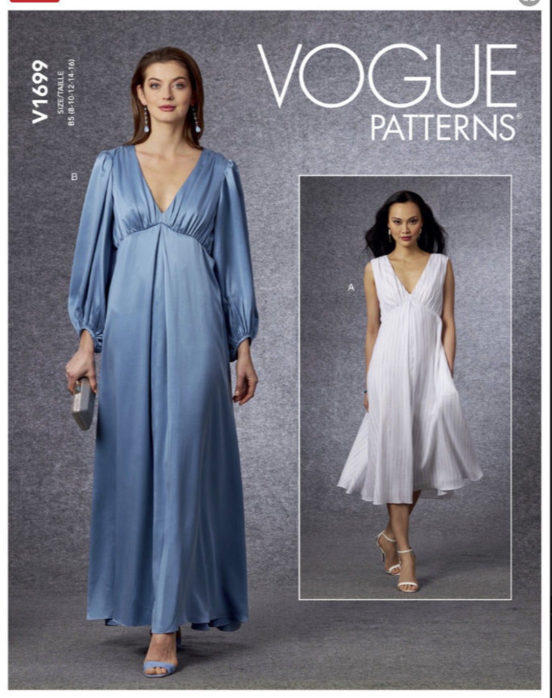Sewing Pattern for Womens DRESS, Vogue Pattern V1699, Womens Deep V ...