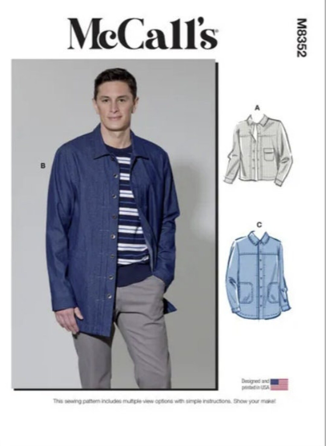 Sewing Pattern for Men's Jackets, Mccall's Pattern M8351, Mens Shirt ...