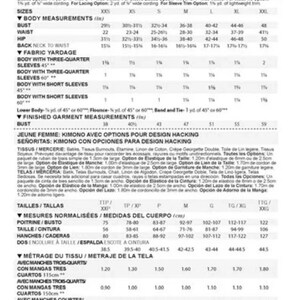 Sewing Pattern for Womens' Fashion Kimonos in Sizes XXS to XXL ...