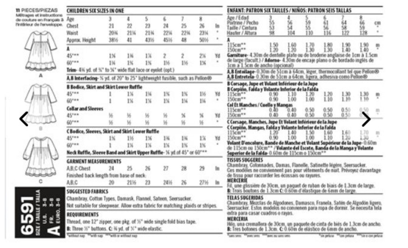 Sewing Pattern for Girls Dresses in Sizes 3 to 8 New Look - Etsy