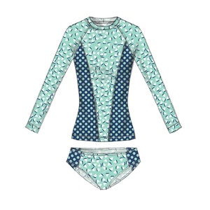 Sewing Pattern for Womens & Girls Raglan Sleeve Rash Guards and Bikini ...