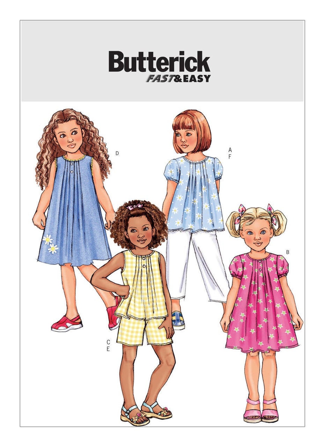 Sewing Pattern for Children's Girls' Tucked Tops, Dresses, Shorts and ...