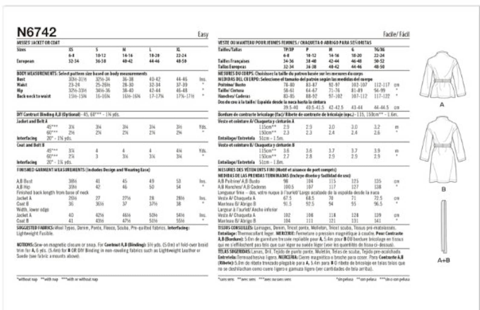 Sewing Pattern for Womens Jacket and Coat New Look N6742 New - Etsy