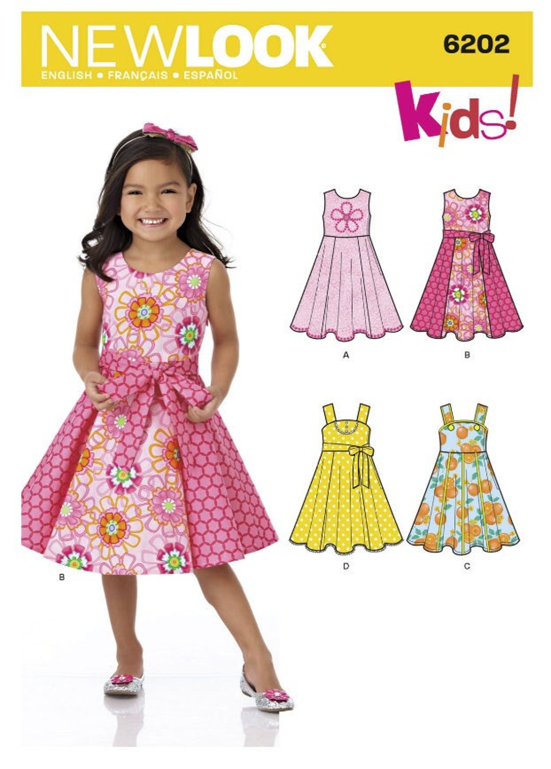 Sewing Pattern for GIRLS Dresses and Sash, New Look Pattern N6202, New ...