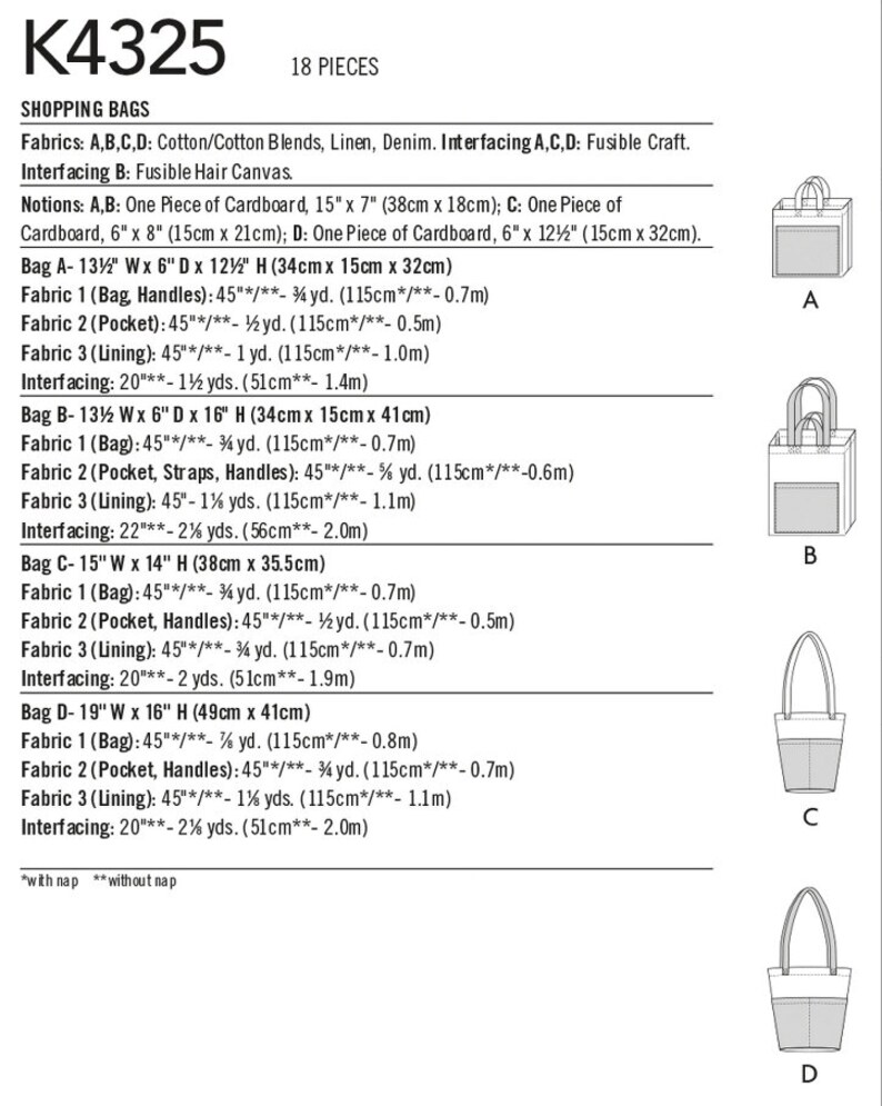 Sewing Pattern for TOTE BAGS Kwik Sew Pattern K4325 Shopping - Etsy