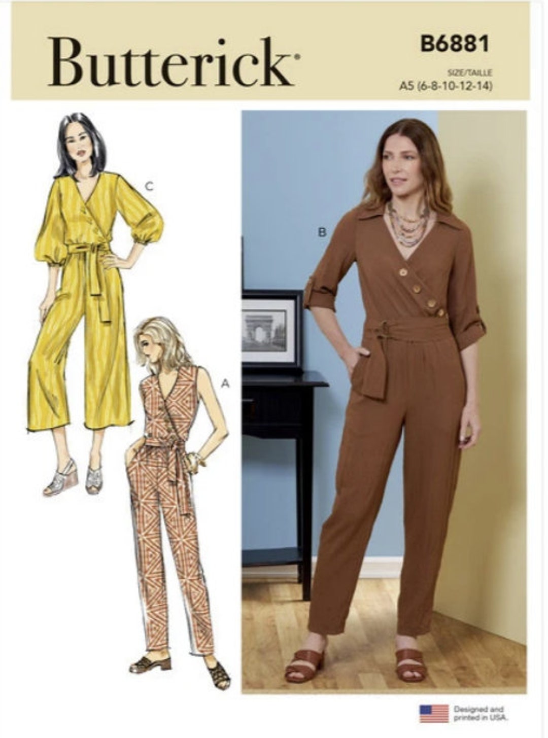 Sewing Pattern for Womens Jumpsuit With Sash, Butterick Pattern B6881 ...