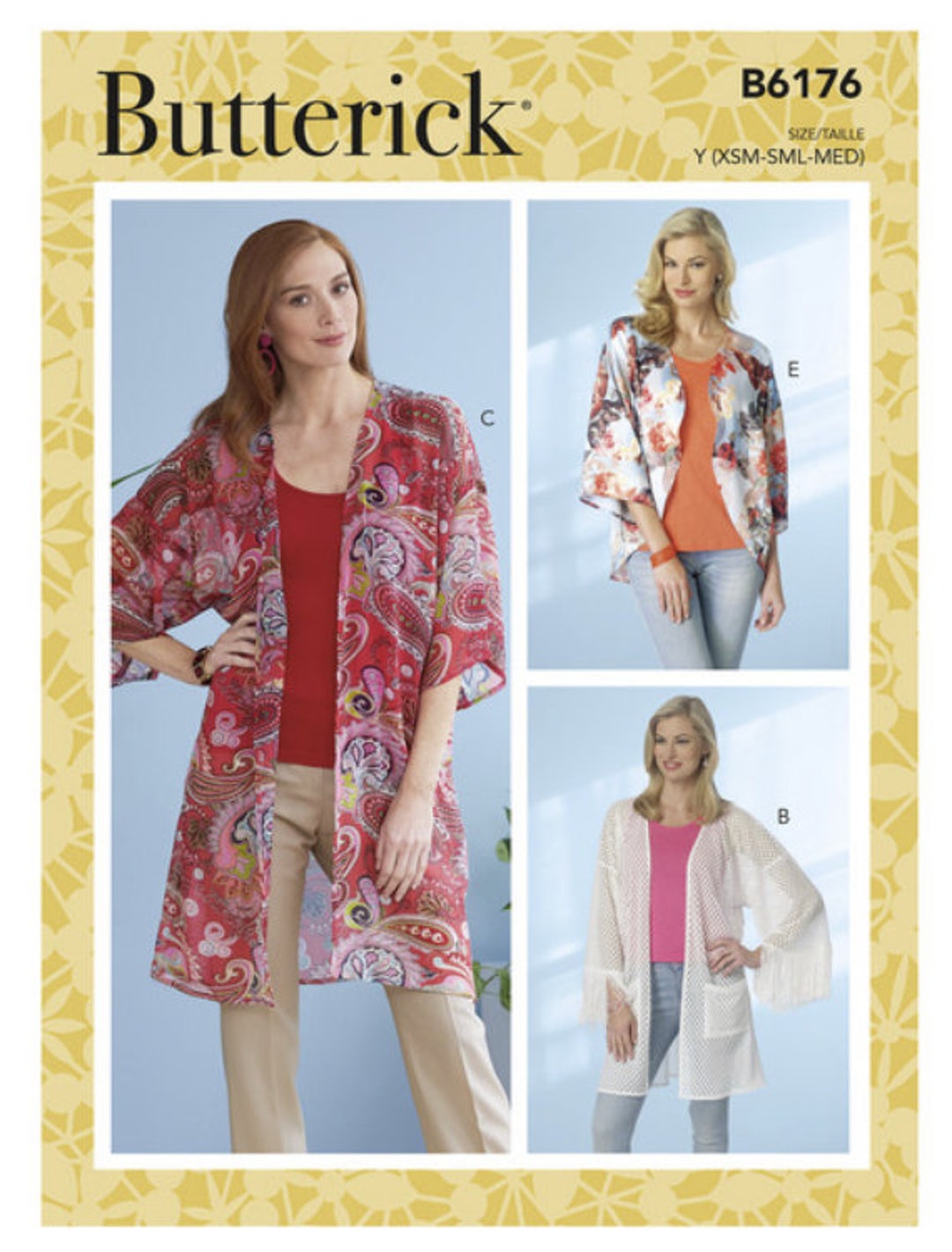 Sewing Pattern for Womens Open-front Kimonos, Butterick Pattern B6176 ...