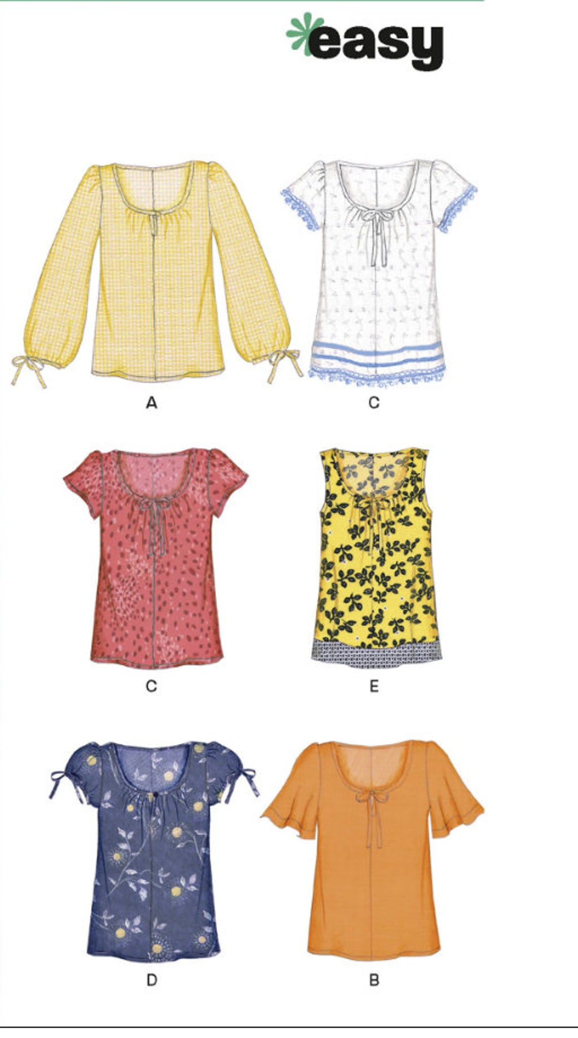 Sewing Pattern for Womens Tops in Misses Sizes, Spring, Summer & Fall ...