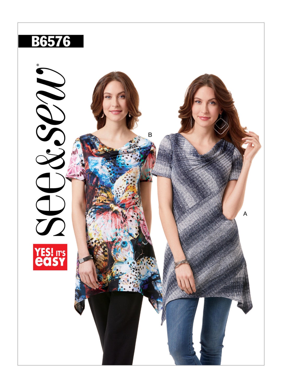 Sewing Pattern Womens Tunic Tops Size 6-22, Butterick SEE & SEW Pattern ...