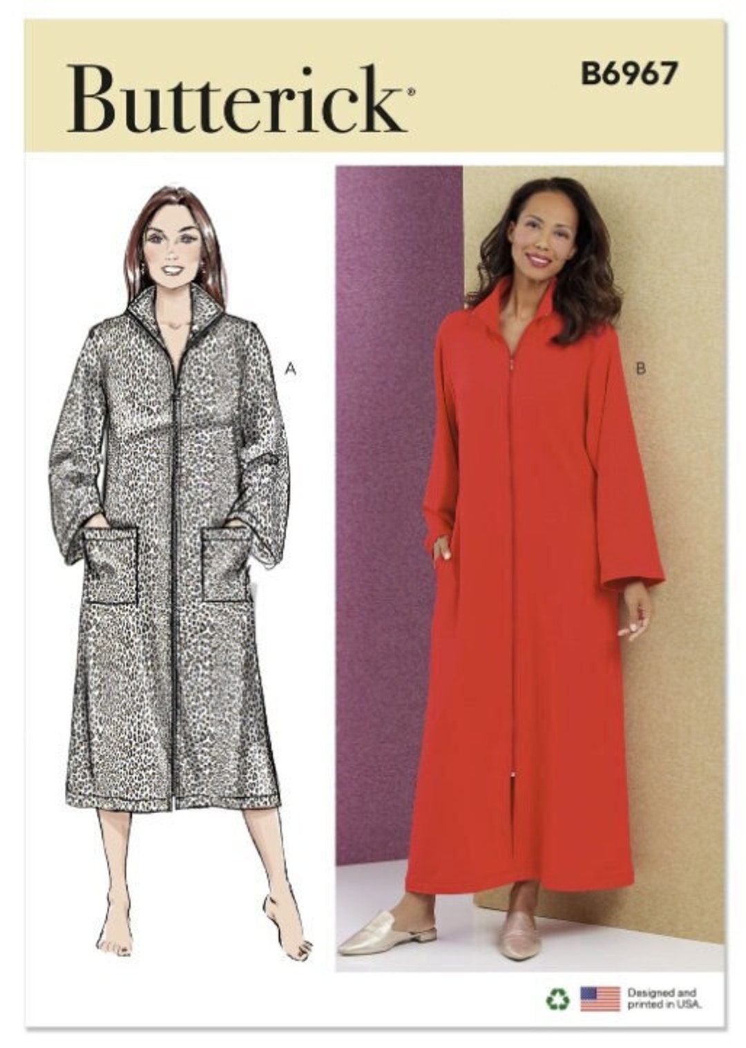 Sewing Pattern for Womens Robes, Butterick B6967, Womens Full Zip Robes, Sleepwear, New Pattern ...