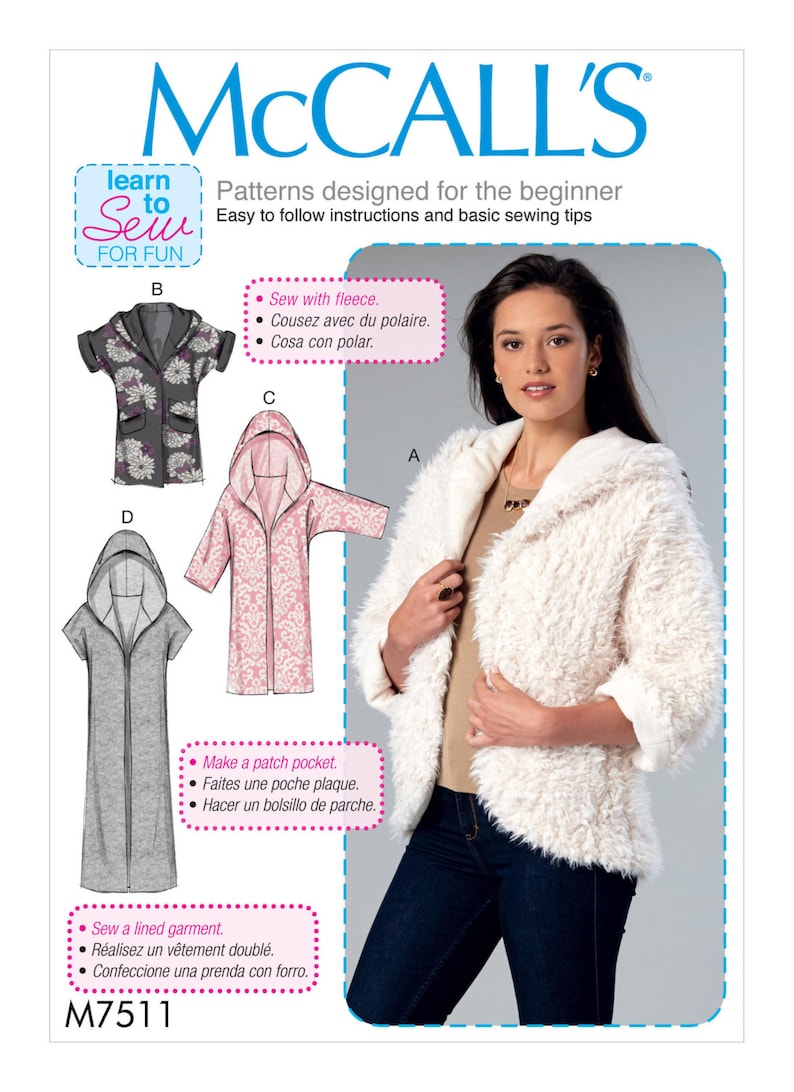 Sewing Pattern for Womens' Open-front Jackets Shawl Collar Hood, Mccall ...
