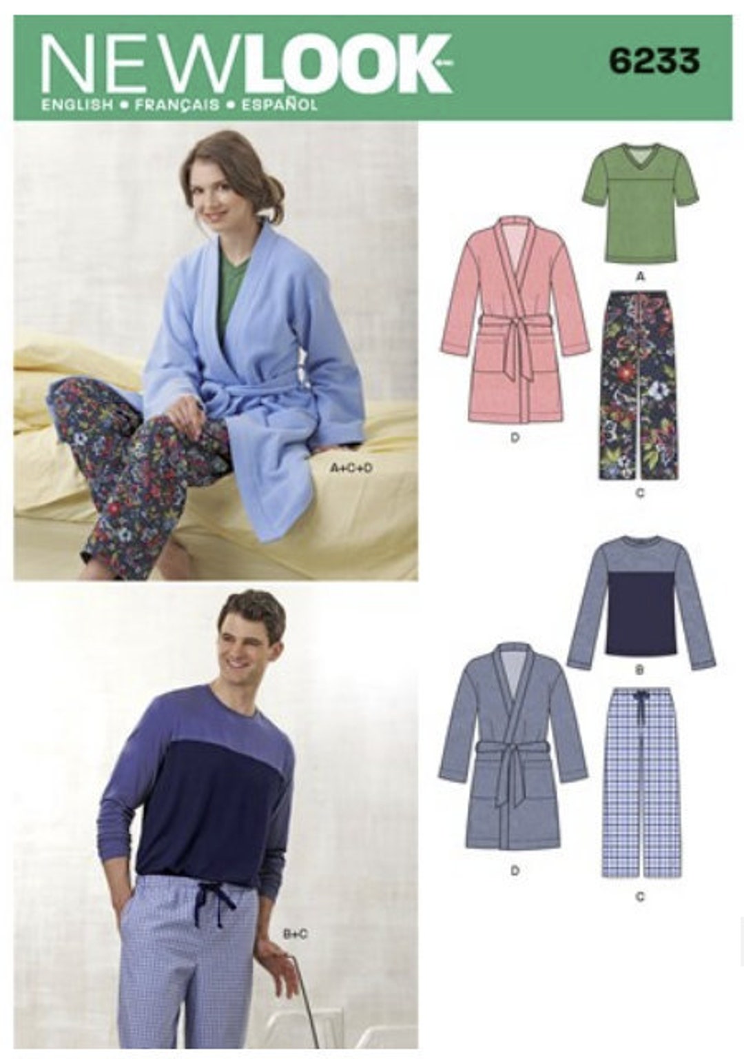 Sewing Pattern for Mens & Womens Pajamas and Robes, New Look Pattern ...