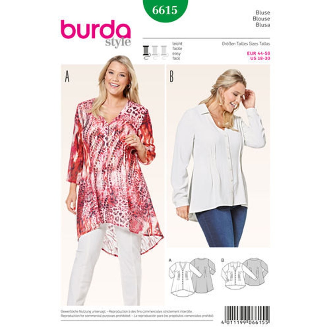 Sewing Pattern for Womens Plus Size Tunic Tops, Burda Style Pattern ...