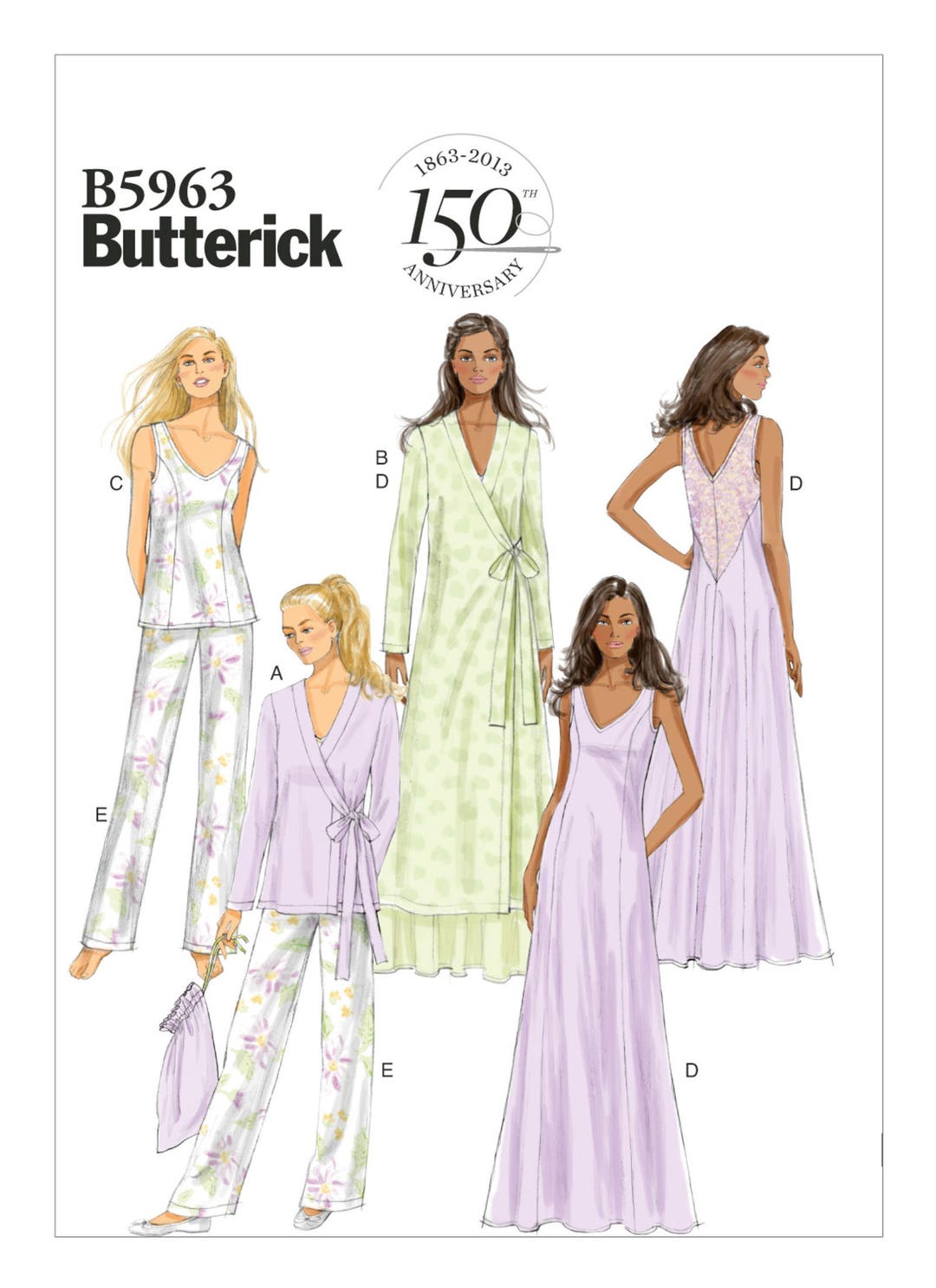 Sewing Pattern for Womens' Side-tie Robe, Top, Gown, Pants and ...