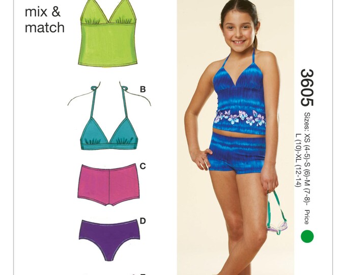 Sewing Pattern for Girls' Two-piece Swimsuits, Kwik Sew 3605, Girls ...