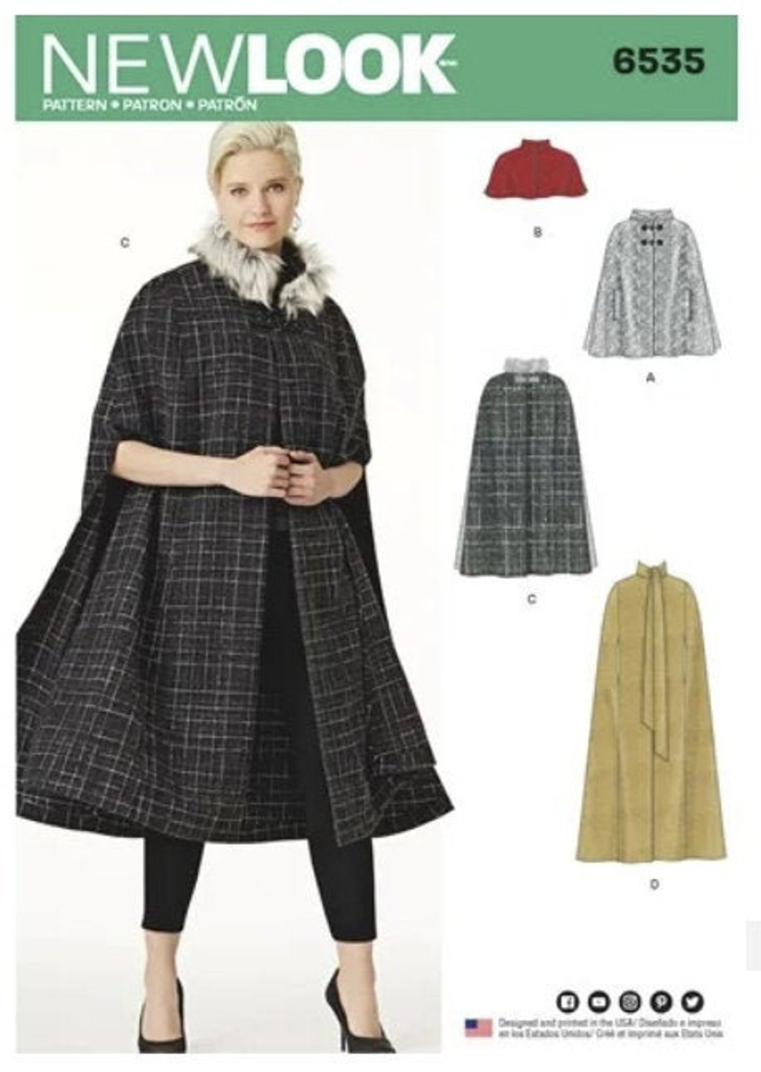 Sewing Pattern for Womens Capes in Four Lengths, New Look Pattern N6535 ...
