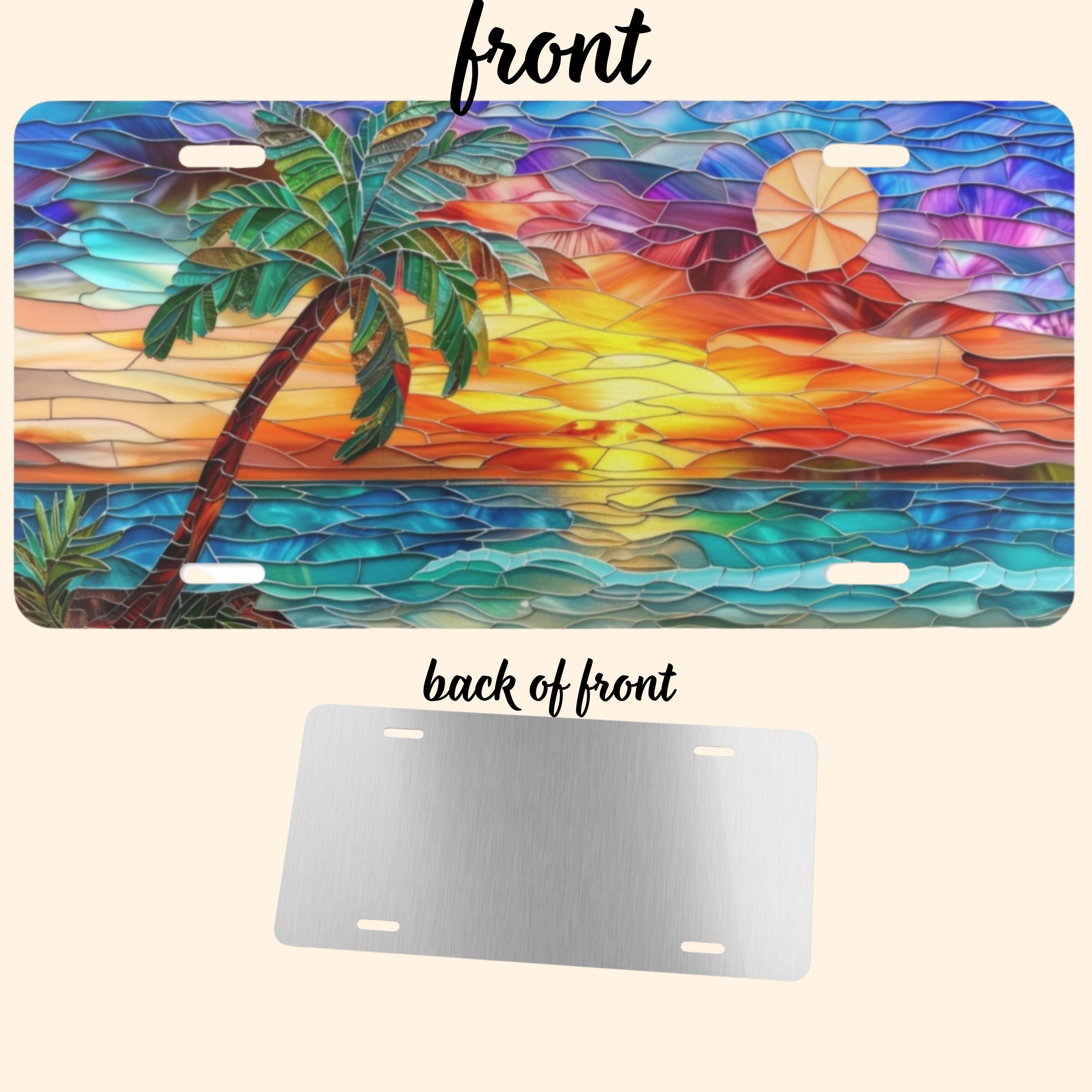 Tropical Beach Stained Glass Metal License Plate Frame Car Nature Lover ...