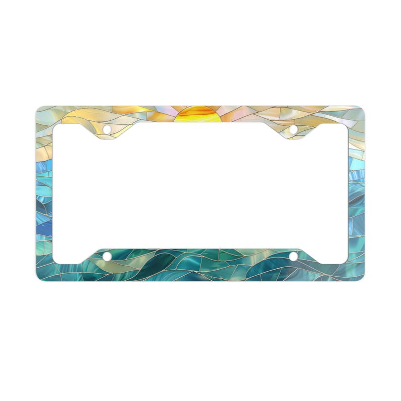 Stained Glass Ocean Metal License Plate Frame Nature Lover Decor Sunset ...