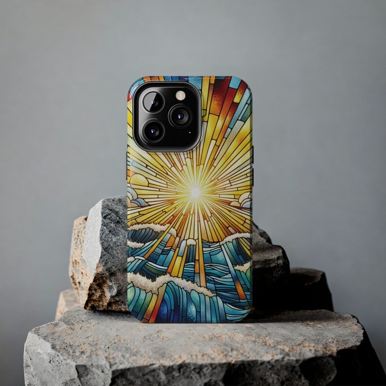 Waves & Sun Rays Stained Glass Illusion Phone Case Tough, Ocean Iphone ...