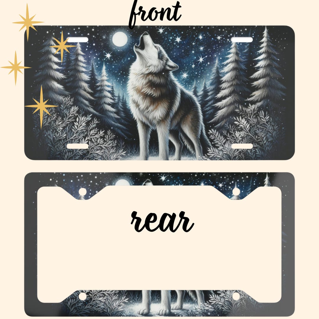 Celestial Wolf Howling at Moon Metal License Plate Frame Car Decor New ...