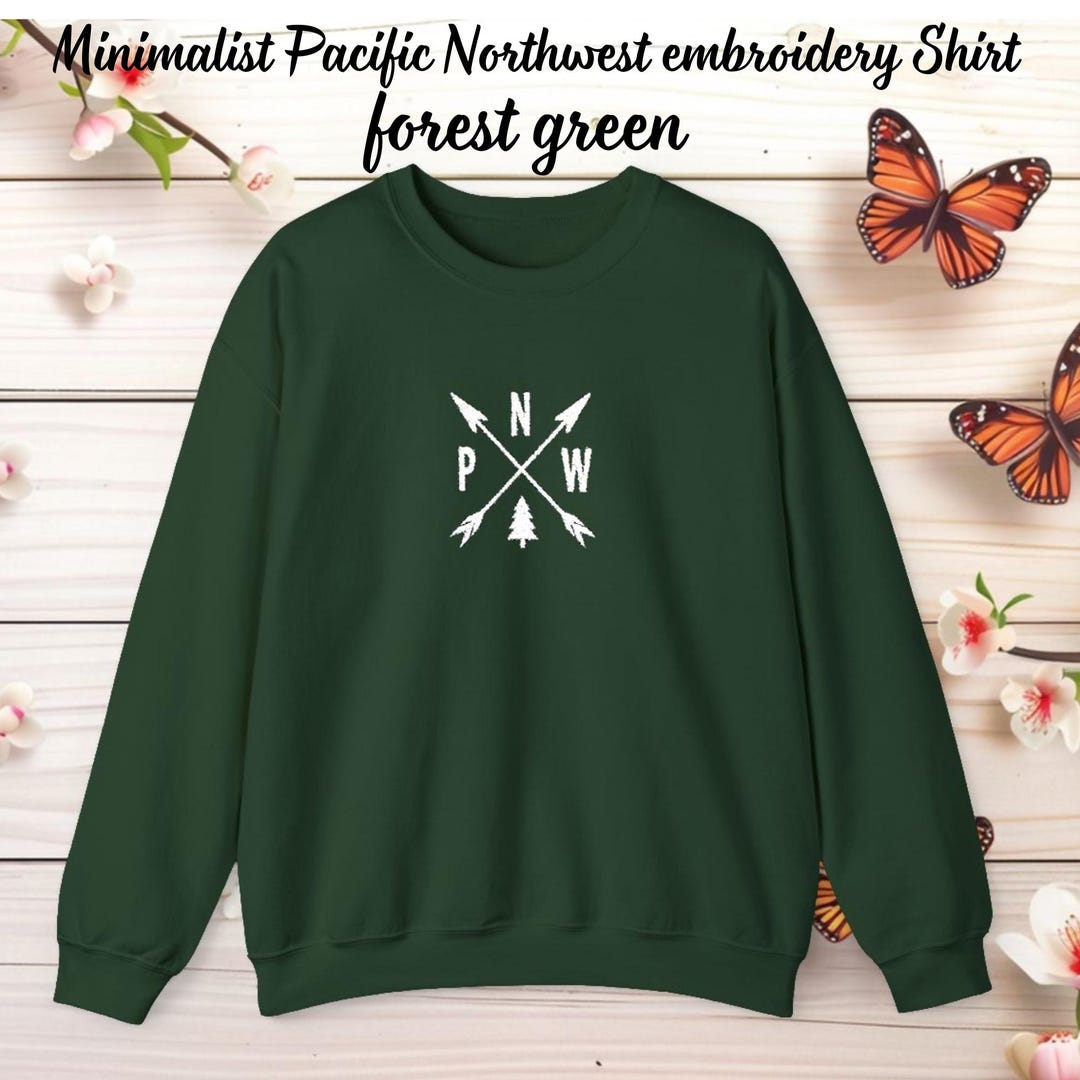 PNW EMBROIDERED Sweatshirt Cute Minimalist Pacific Northwest Embroidery ...