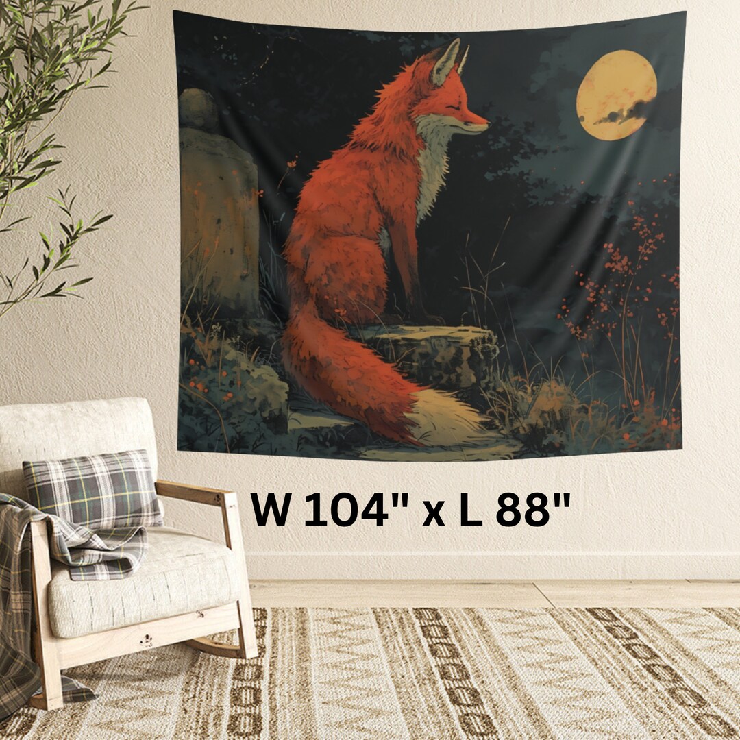 Celestial Tapestry, Moon Fox Tapestry, Moon Home Decoration, Wall Decor ...