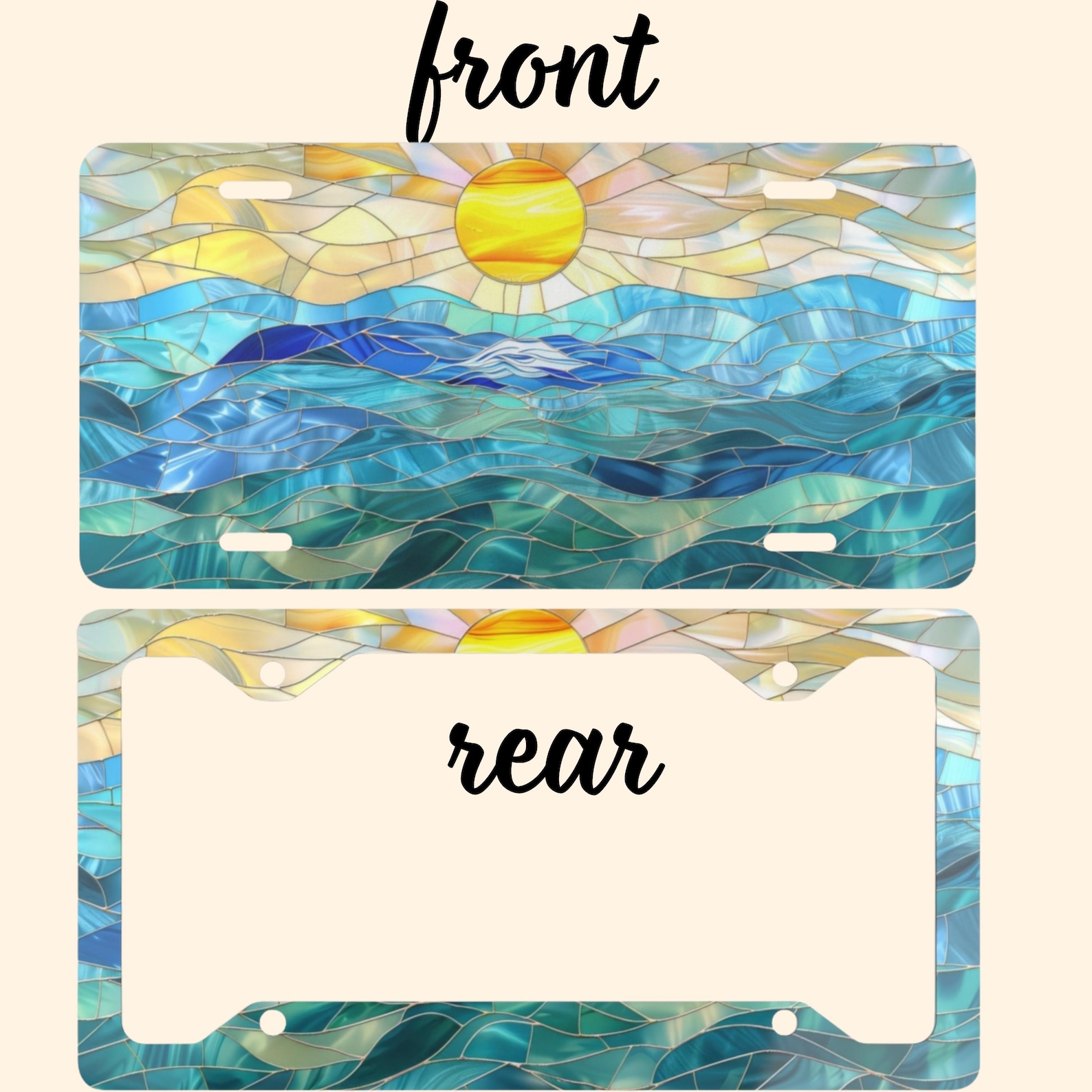 Stained Glass Ocean Metal License Plate Frame Nature Lover Decor Sunset ...