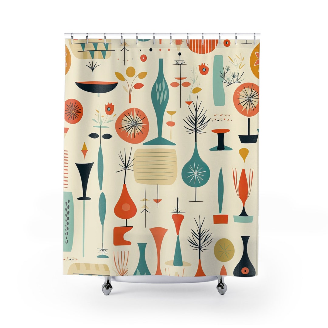 Mid Century Modern Shower Curtain Retro Bathroom Decor Home Decor