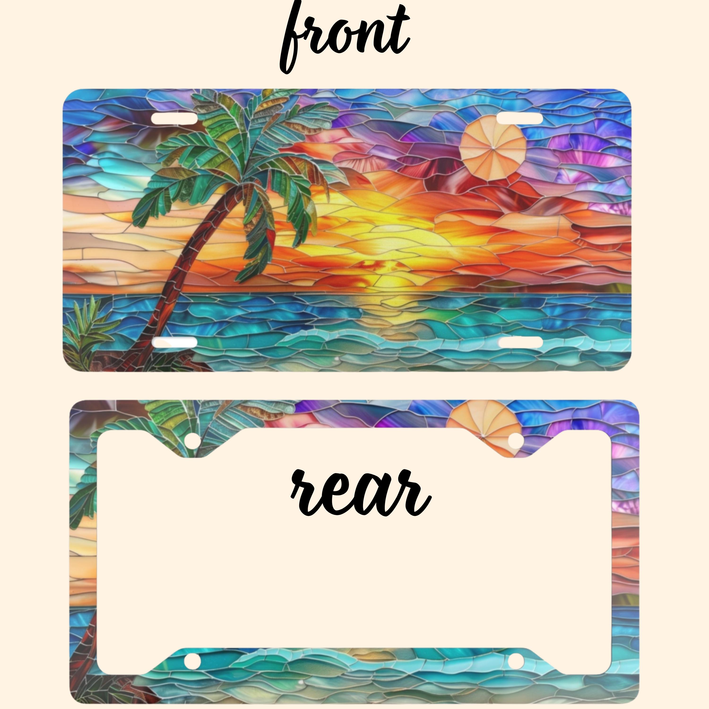 Tropical Beach Stained Glass Metal License Plate Frame Car Nature Lover ...