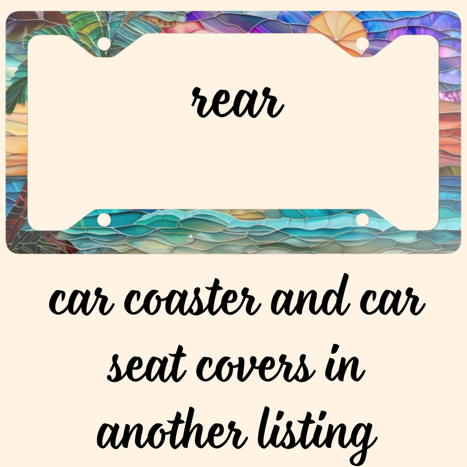 Tropical Beach Stained Glass Metal License Plate Frame Car Nature Lover ...