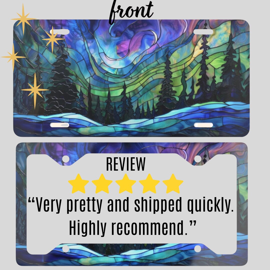 Stained Glass Evergreen Trees Metal License Plate Frame Decor New Car ...