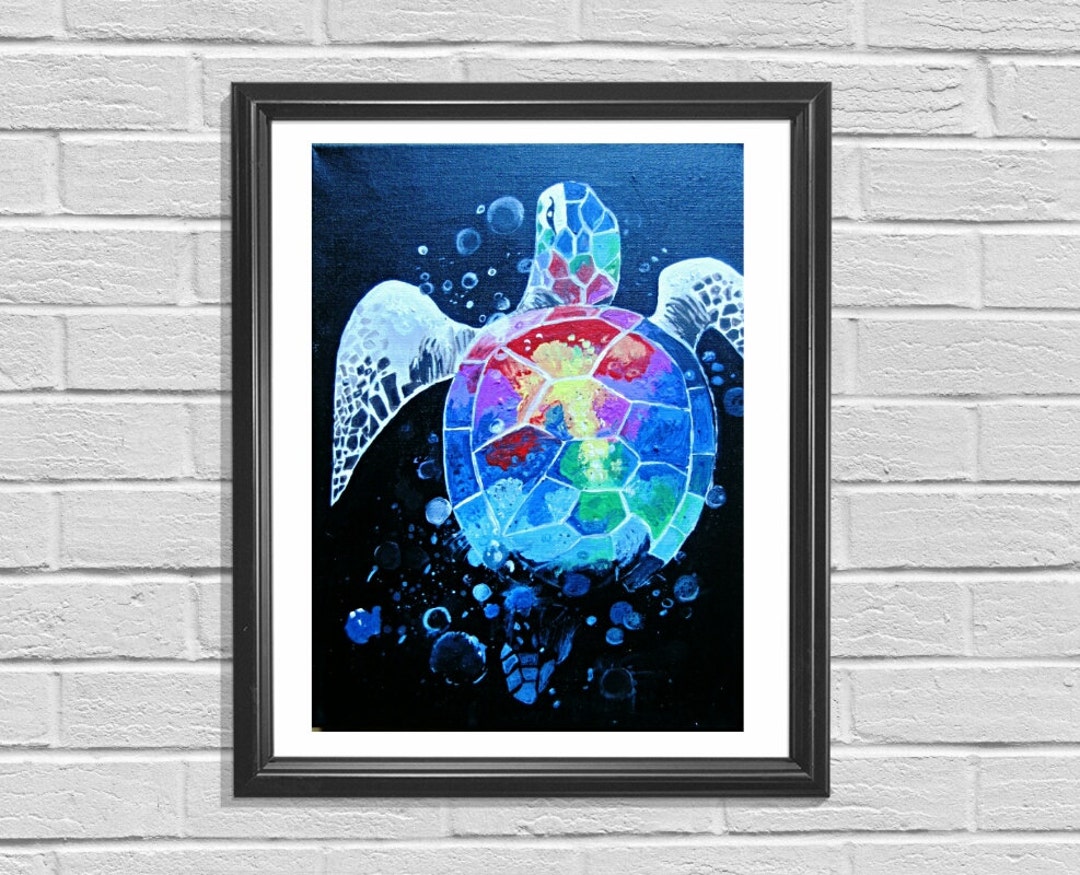 Rainbow Turtle Painting, Turtle Art, Turtle Wall Art, Turtle Decor, Sea ...