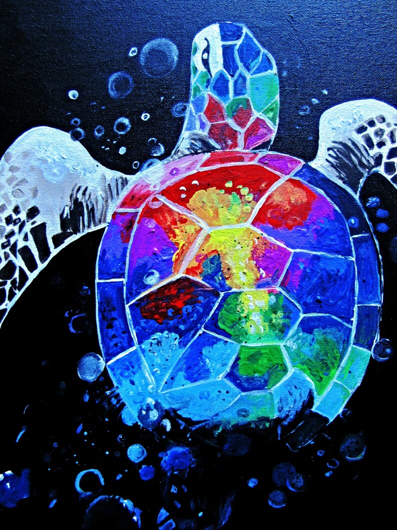 Rainbow Turtle Painting, Turtle Art, Turtle Wall Art, Turtle Decor, Sea ...
