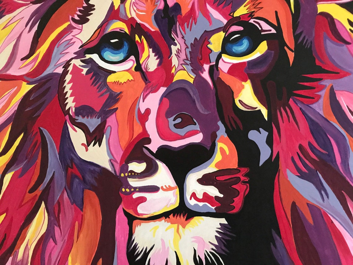 Lion Painting, Colorful Lion Art, Lions Decor, Lioness Art, Safari ...