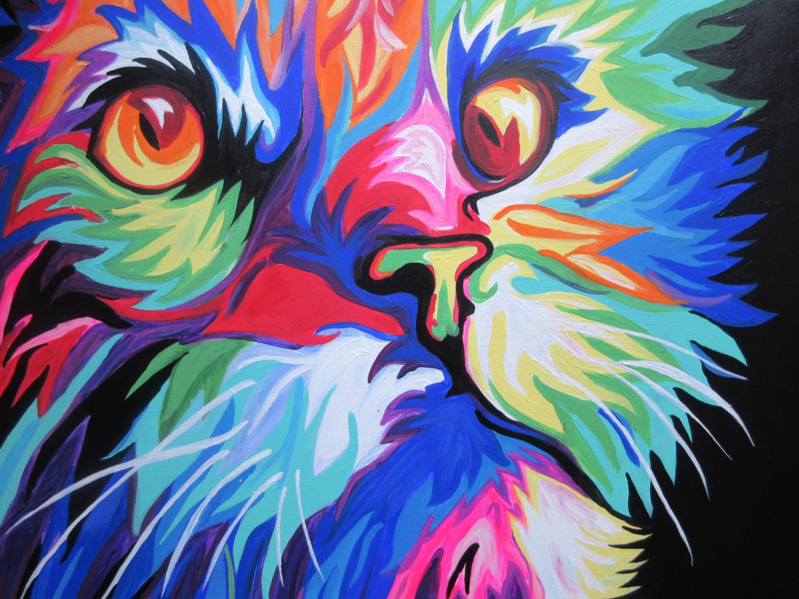 Cat Painting, Original Art, Colorful Kitty, Nursery Rainbow Art ...