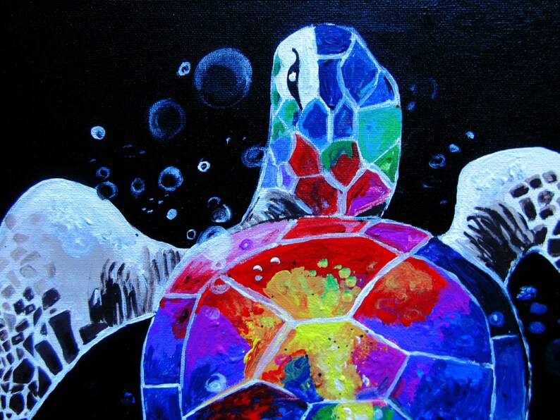 Rainbow Turtle Painting, Turtle Art, Turtle Wall Art, Turtle Decor, Sea ...