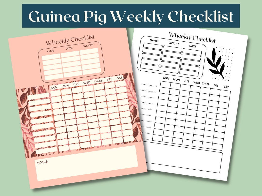 Guinea Pig Weekly Checklist - Minimal /floral Aesthetic. Fillable Care ...