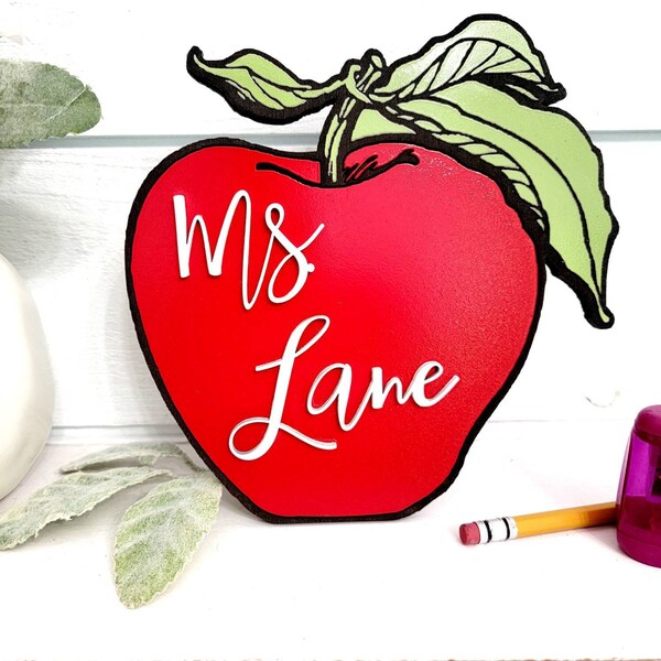 Wood Apple Teacher Sign - Etsy