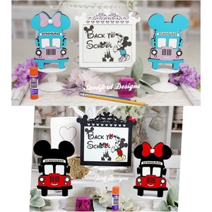 Mickey and Minnie School Bus Wood Signs - Back to School Tiered Tray ...